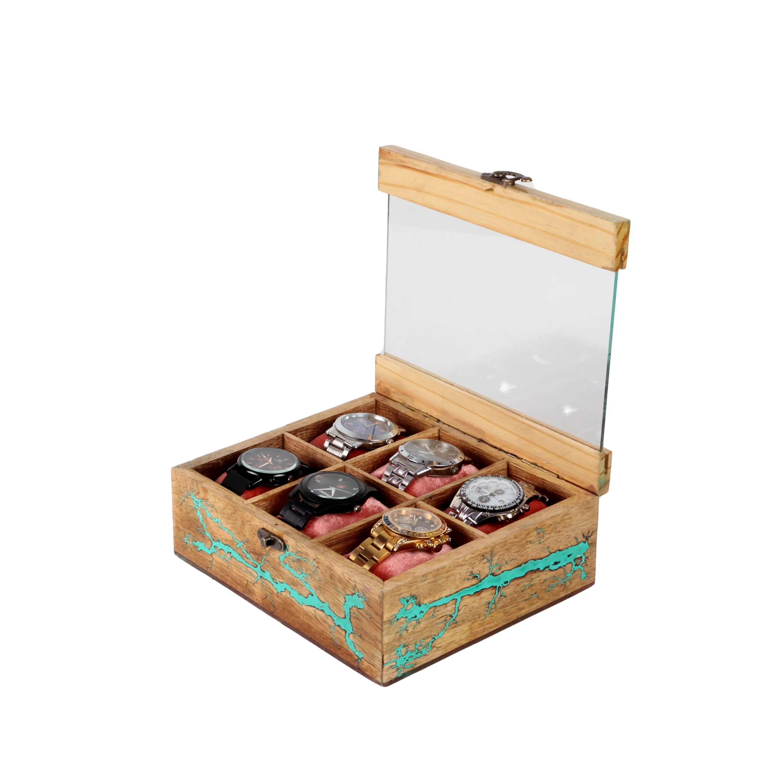 Wooden Watch Box, Watch Storage Organizer with Fractal Design, Display ...