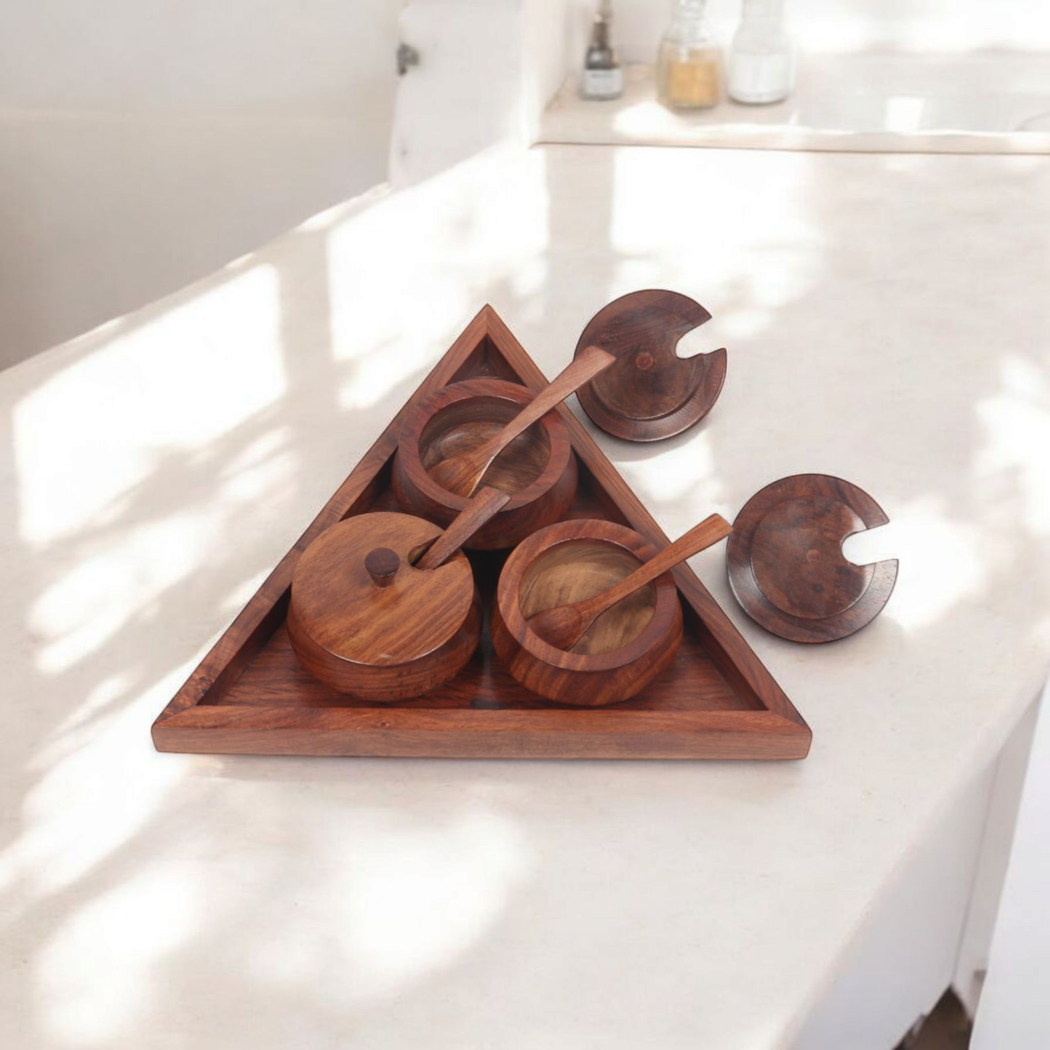 Elegant Wooden Serving Jar Set for Condiments, Mouth Fresheners, and ...